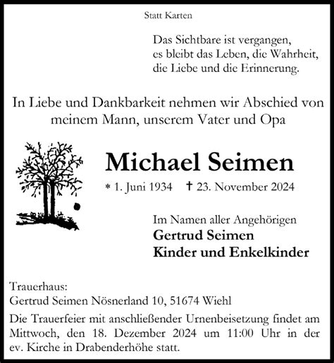 Traueranzeigen Von Michael Seimen Wirtrauern