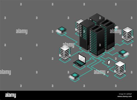 Concept Of Data Network Management Vector Isometric Map With Business Networking Servers