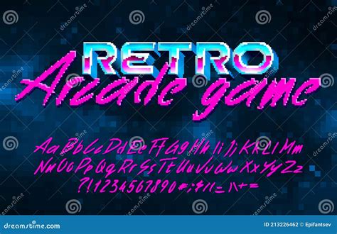 Retro Arcade Alphabet Font 3d Pixel Letters And Numbers Cartoon Vector