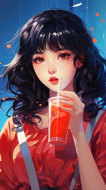 Premium Photo Beautiful Korean Girl Drinking Soda With A Straw
