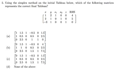Solved Using The Simplex Method On The Initial Tableau Chegg Com