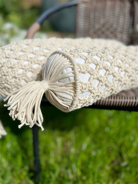 Подушка валик в стиле макраме