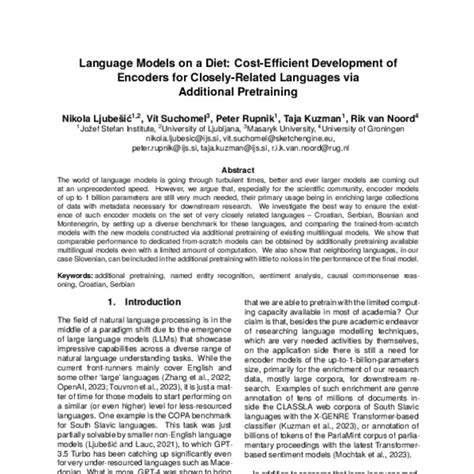 Language Models On A Diet Cost Efficient Development Of Encoders For Closely Related Languages