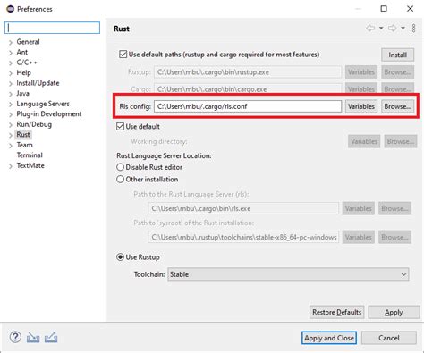 cannot auto install rustup from preference page · issue 299 · eclipse