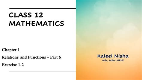 Relations And Functions Chapter 1 Part 6 Exercise 1 2 Cbse Class 12 Maths In English