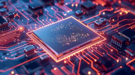 High Tech Microchip On Illuminated Circuit Board Stock Illustration Illustration Of Lights