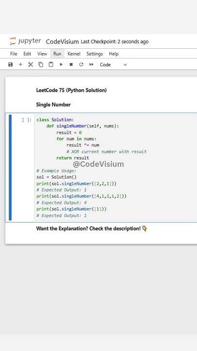 🚀 Single Number Using Xor In Python Leetcode 75 Challenge Python Xor Leetcode Coding