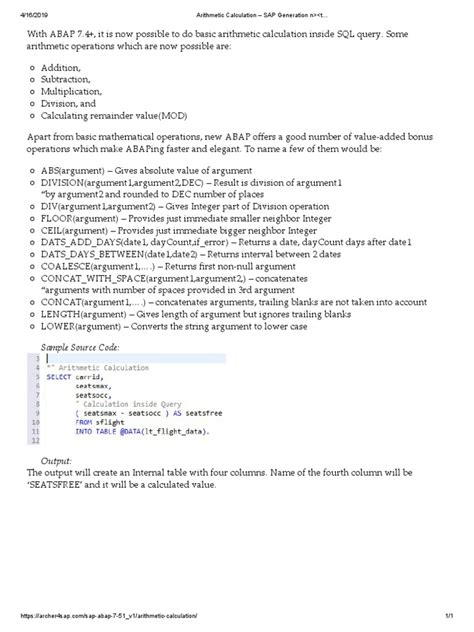 Arithmetic Calculation Abap 74 Pdf
