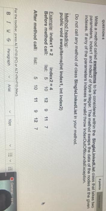 solved question 6 points write a method called swapltems to