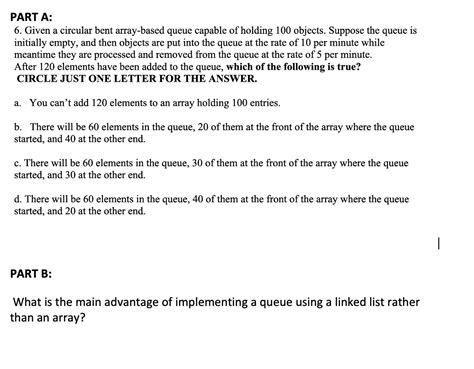 Solved Part A 6 Given A Circular Bent Array Based Queue