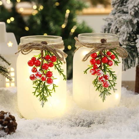 Mimorou 8 Set Christmas Mason Jars For Tables Centerpieces