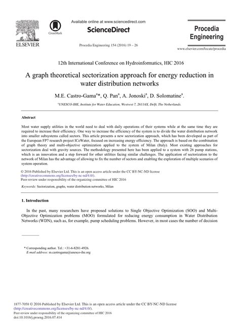 Pdf A Graph Theoretical Sectorization Approach For Energy Reduction In Water Distribution Networks
