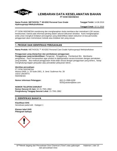 Lembaran Data Keselamatan Bahan Pt Dow Indonesia