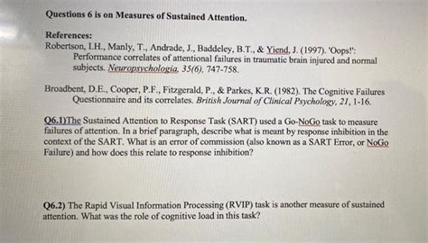 Solved Questions 6 Is On Measures Of Sustained Attention