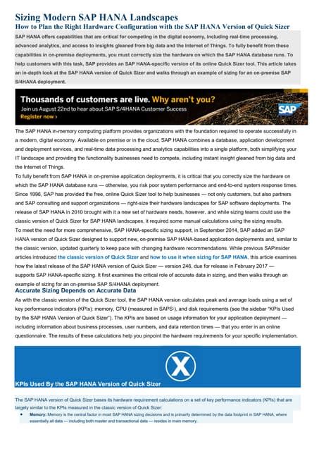 Sizing Sap S 4 Hana Using The Quick Sizer Tool Pdf Databases