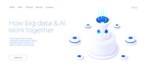 아이소메트릭 벡터 일러스트레이션의 데이터 분석가 또는 과학자 개념 빅 데이터 분석 또는 정보 처리 및 분석 웹 배너 레이아웃 템플릿 인공지능에 대한 스톡 벡터 아트 및 기타