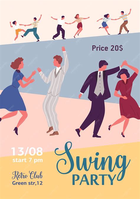 Premium Vector Colorful Poster For Swing Party With Dancing People