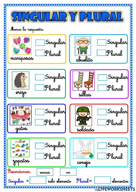 Singular Y Plural Interactive Activity For Primer Grado Primeros