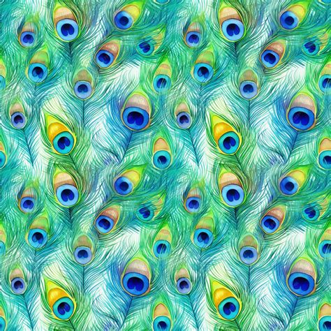 Watercolor Peacock Feather Seamless Pattern Aquarelle Plumage