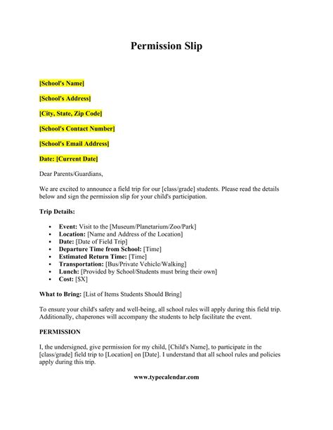 Free Printable Permission Slip Templates Pdf Word Editable