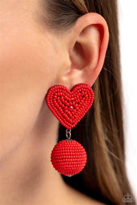 Spherical Sweethearts Red Post Earrings Paparazzi Accessories Red
