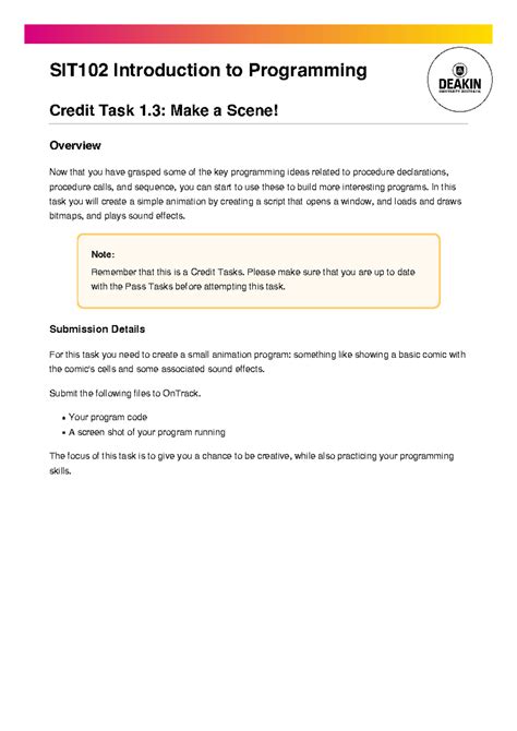 Sit102 Week 1 Assignment 3 Sit102 Introduction To Programming Credit