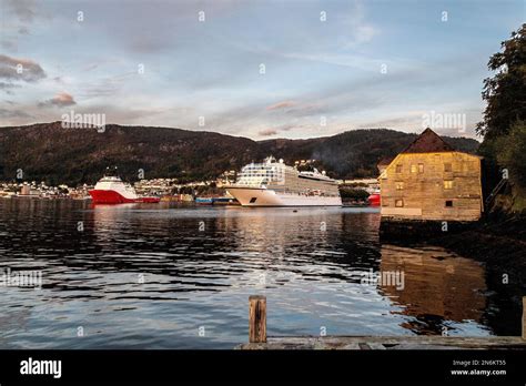 Cruise Ship Viking Mars Departing From Port Of Bergen Norway Ahts Offshore Supply Vessel Siem
