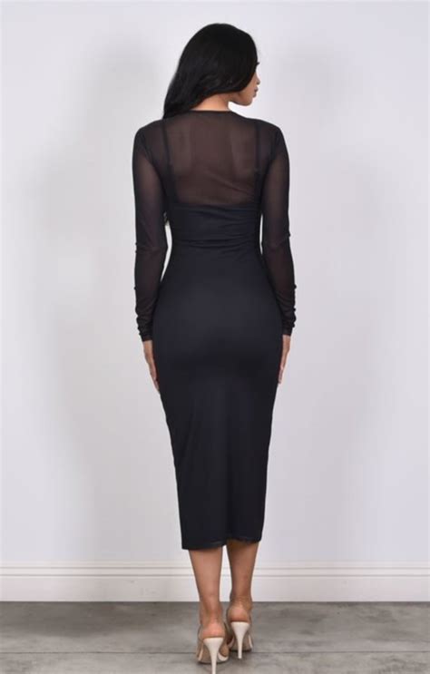 Long Sleeve Black Midi Dress Mesh Long Sleeve Midi Dress Mcqueen Midi