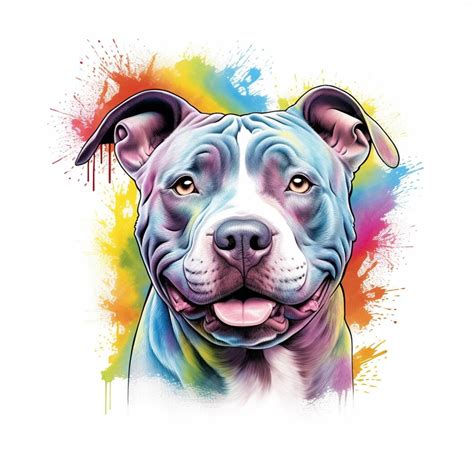 Desenho Brilhantemente Colorido De Um Cachorro Pit Bull Com Uma