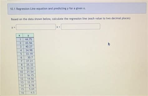 Solved 101 Regression Line Equation And Predicting Y For A
