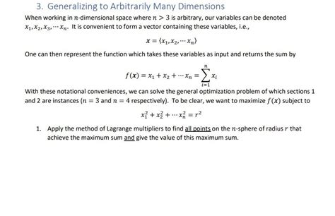 Solved 3 Generalizing To Arbitrarily Many Dimensions When