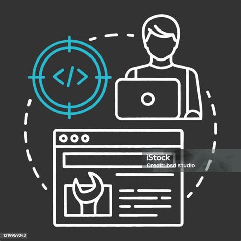 기술 테스터 분필 개념 아이콘입니다 소프트웨어 개발 아이디어 씬 라인 일러스트 앱 프로그래밍 시스템 기능 분석 It 프로젝트