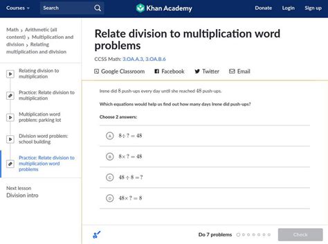 Khan Academy Relate Division To Multiplication Word Problems Unknown Type For 3rd Grade