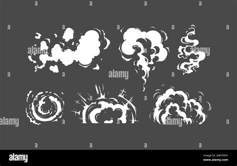 Vector smoke set effects template. Cartoon steam clouds, mist, puff, fog, watery vapor, or dust ...