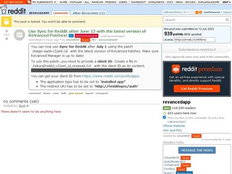 ReVanced Team just released a patch for Sync for Reddit to enable its use beyond June 30, 2023 ...