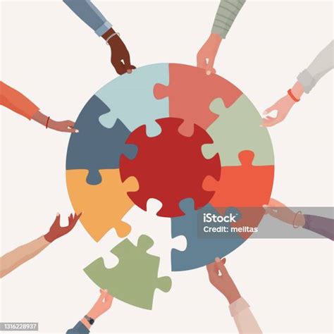 링크가 누락되었습니다 연결 직소 퍼즐 조각을 들고 다양한 인종의 사람 또는 동료의 손의 팔 문제 해결 연합과 팀워크 공동 작업strategymatch 장난감 팀워크에 대한