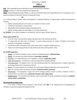 DBMS Lesson Plan Csmd Lesson Plan DEPARTMENT OF COMPUTER SCIENCE AND