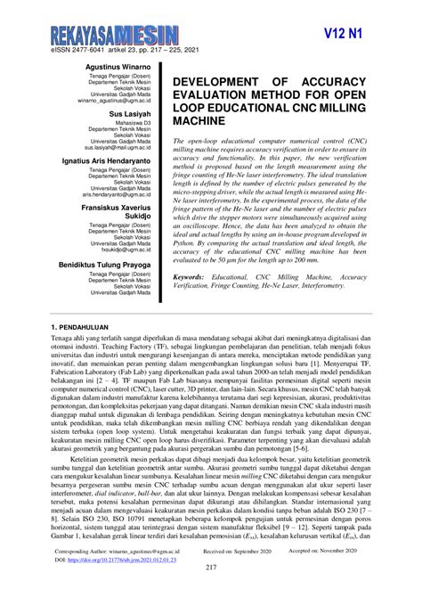 PDF Development Of Accuracy Evaluation Method For Open Loop Educational CNC Milling Machine