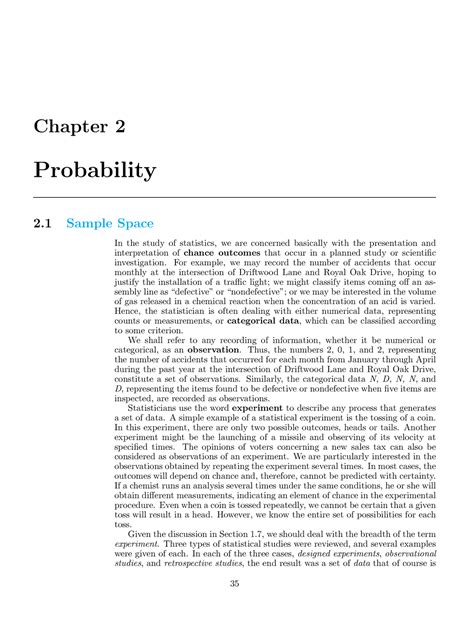 Probability Lecture Lecture Notes Chapter Probability Sample Space In The Study Of
