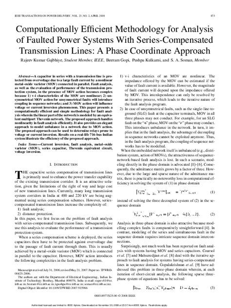 Pdf Computationally Efficient Methodology For Analysis Of Faulted Power Systems With Series