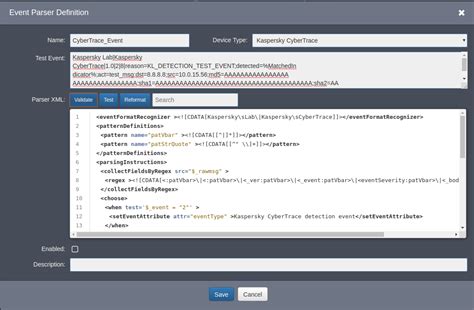 adding rules for parsing events from kaspersky cybertrace in fortisiem