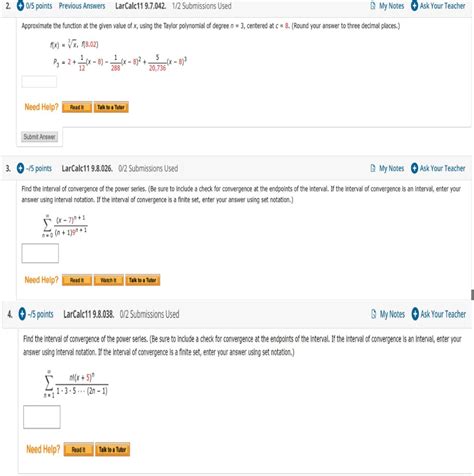 Solved My Notes Ask Your Teacher LarCalc11 9 7 042 1 2 Chegg Com