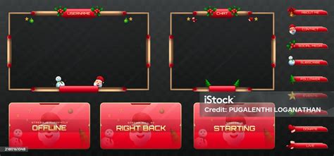 크리스마스 스트림 오버레이 웹캠 화면 프레임 및 스트림 경고 게임 및 라이브 비디오 스트리밍 플랫폼용 크리스마스 장식품이 있는 Gui 패널 A형 입간판에 대한 스톡 벡터