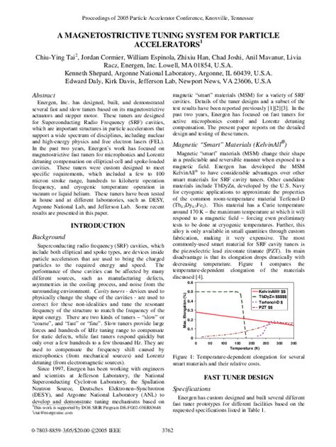 Pdf A Magnetostrictive Tuning System For Particle Accelerators