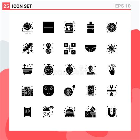 Modern Set Of 25 Solid Glyphs And Symbols Such As Target Cyber House Crime Sport Stock