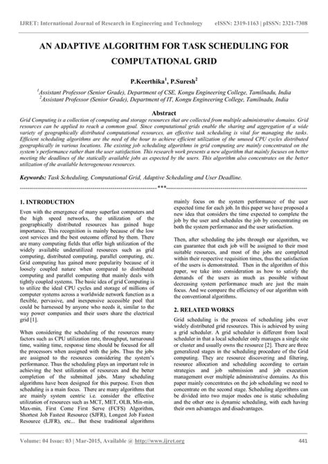 An Adaptive Algorithm For Task Scheduling For Computational Grid Pdf