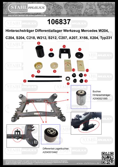Hinterachsträger Differentiallager Werkzeug Mercedes W204, C204, S204 ...
