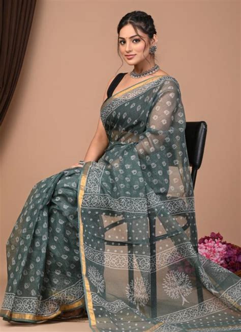 Block Printed Cotton Kota Doriya Wholesale Saree 5 Pieces Catalog Catalog