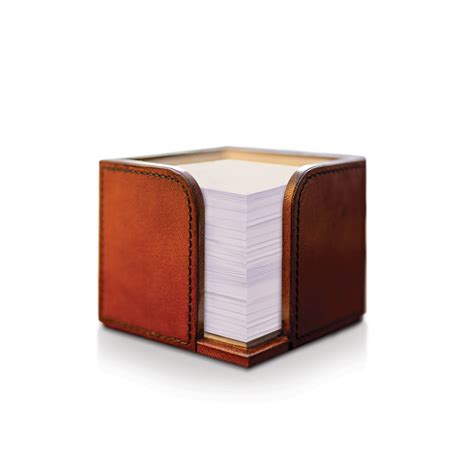 Cognac Leather Notelet Holder - Silver Editions UK