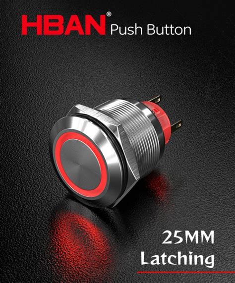 Mm Push Button Switch No Nc Latching Red Illuminated Waterproof Ip HBAN Hongbo Electric